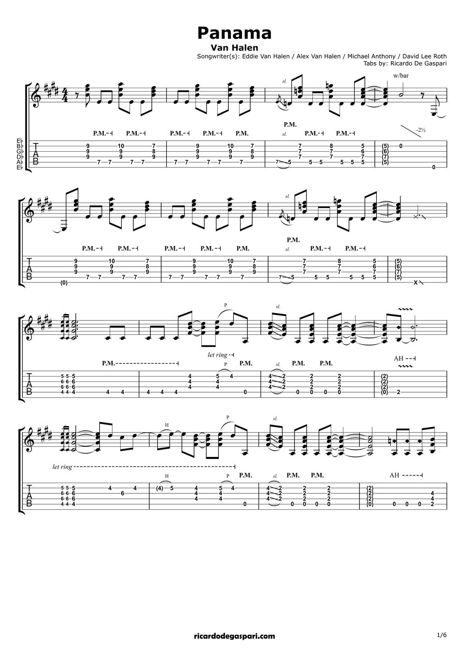Van Halen - Panama (for one guitar) Hoja by Ricardo De Gaspari