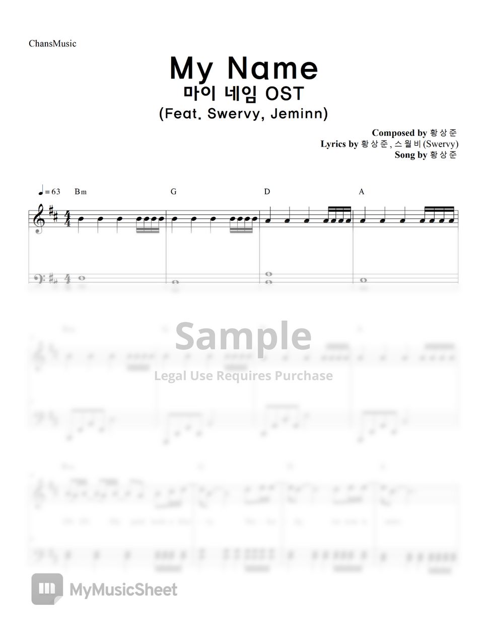 My Name OST - My Name (Feat. Swervy, Jeminn) (Easy Version) Sheets by ...