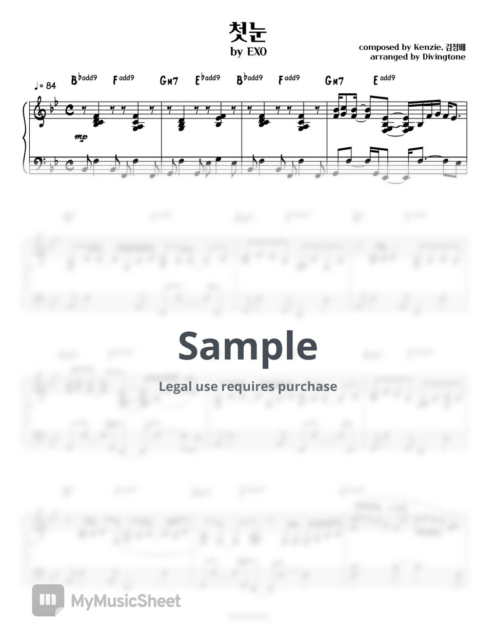 EXO (엑소) - The First Snow (첫눈) (Piano Sheet / 피아노 악보) Sheet Music by ...