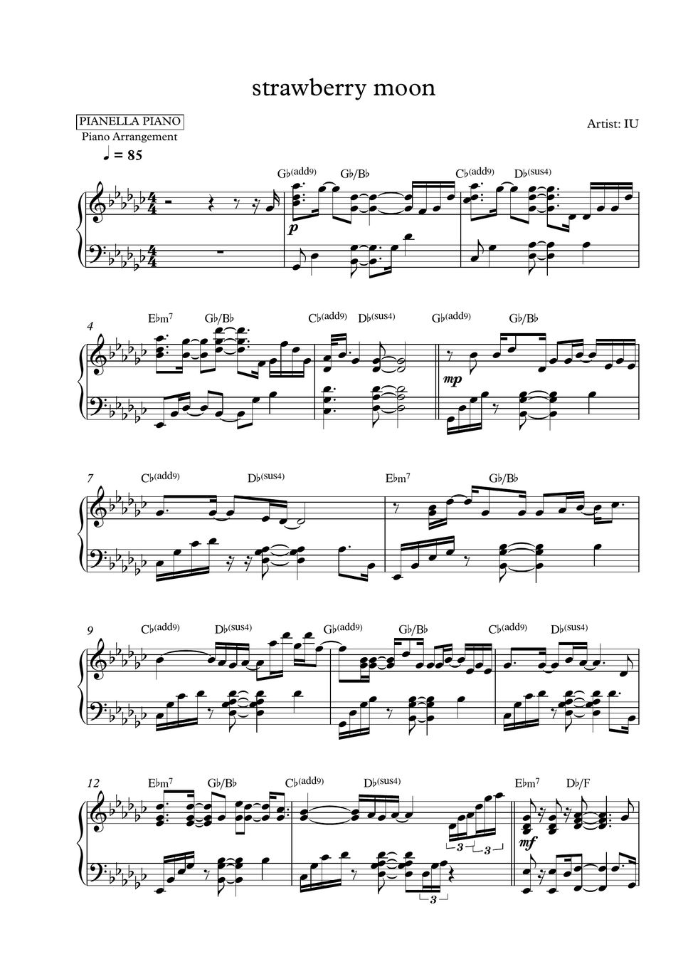 IU - strawberry moon - 2 PDF (Original Key Gb & Easier Key G) Sheet by ...