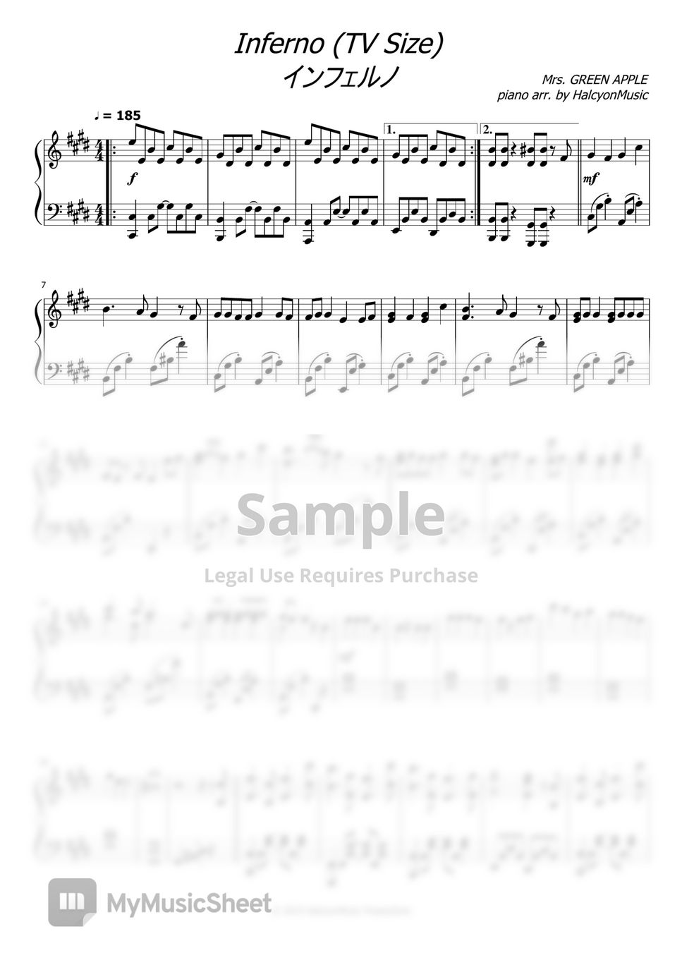 Mrs. GREEN APPLE - Inferno (Fire Force OP) Sheets by HalcyonMusic