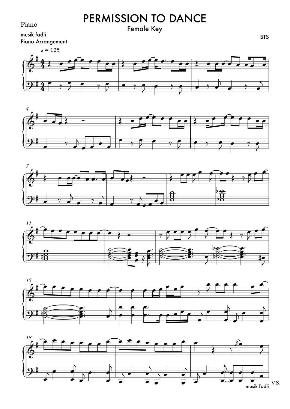 BTS - Permission to Dance (female key) Sheet by musik fadli
