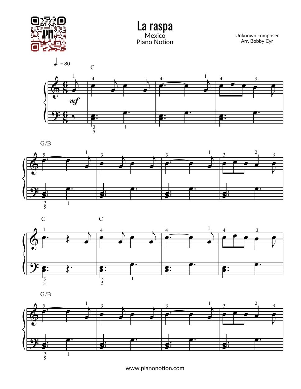 Autor anónimo - La raspa (piano fácil) Sheets by Piano Notion