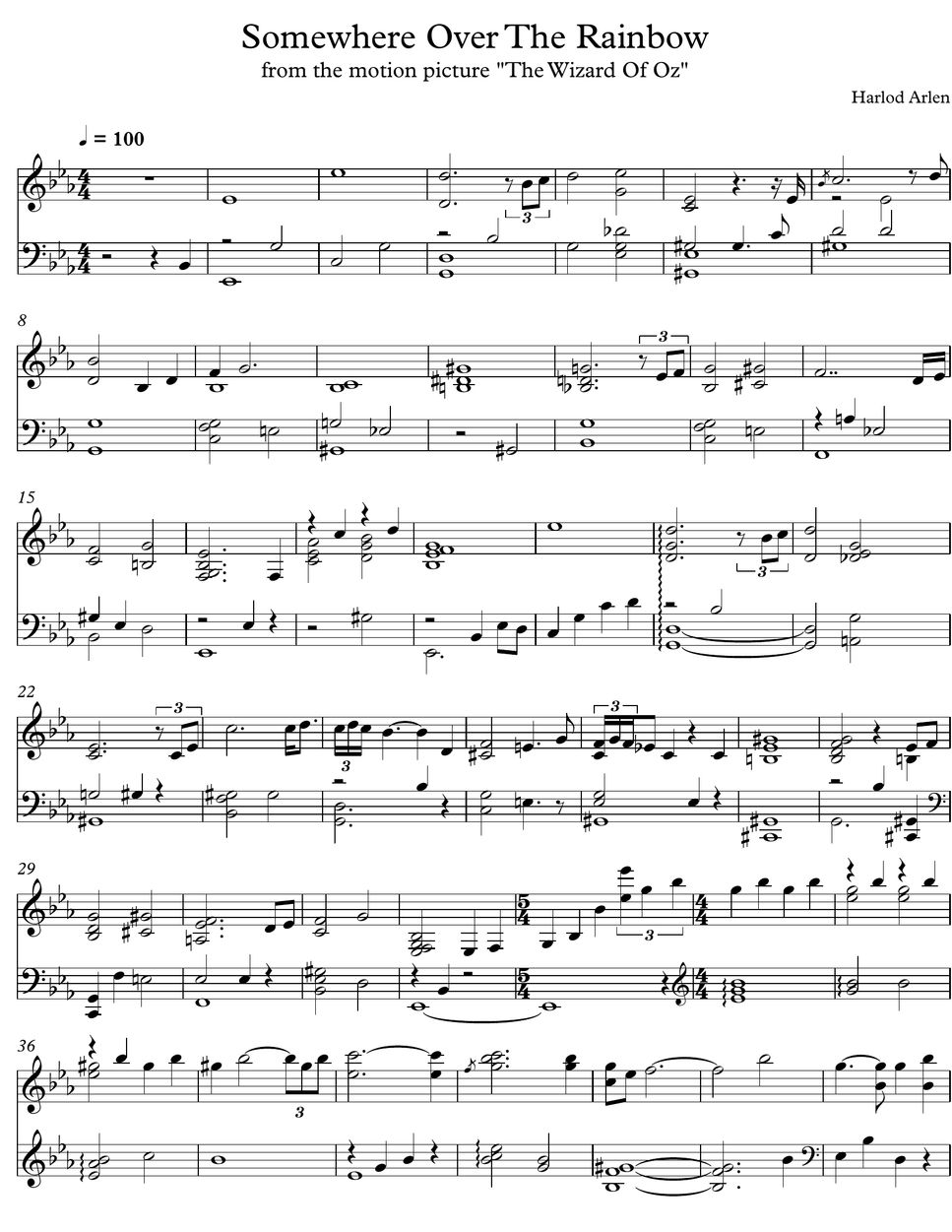Harold Arlen - Somewhere Over The Rainbow Sheet by Piano Noir