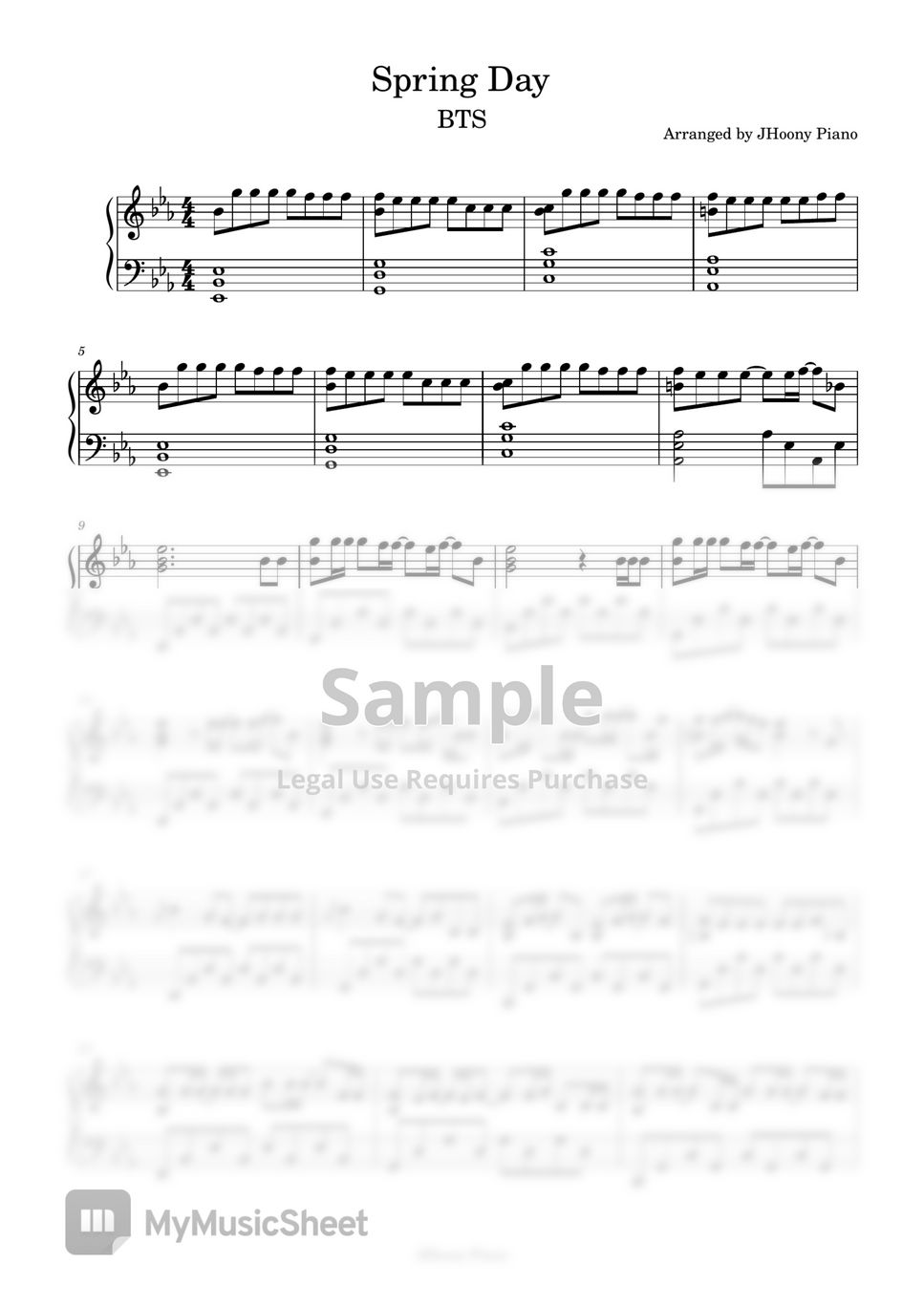 BTS - Spring Day Hoja by JHoony Piano