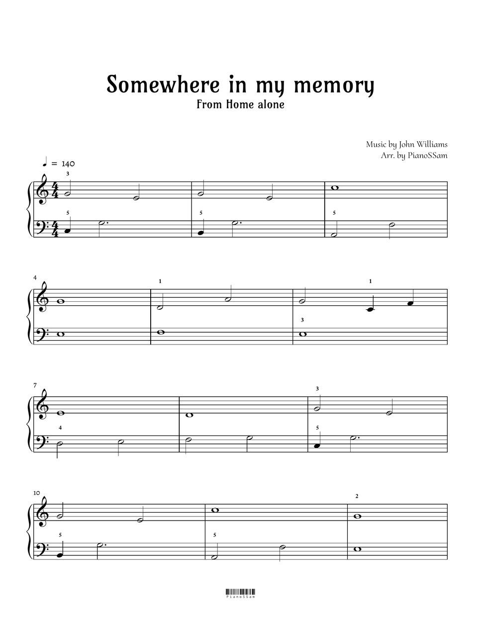 John Williams - [Easy] Somewhere in my memory (Home Alone) Sheets by ...