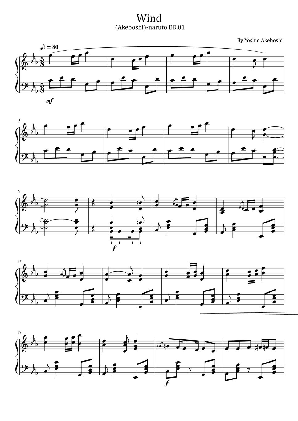 Yoshio Akeboshi - Wind ((Akeboshi)-naruto ED.01 - For Piano Solo ...