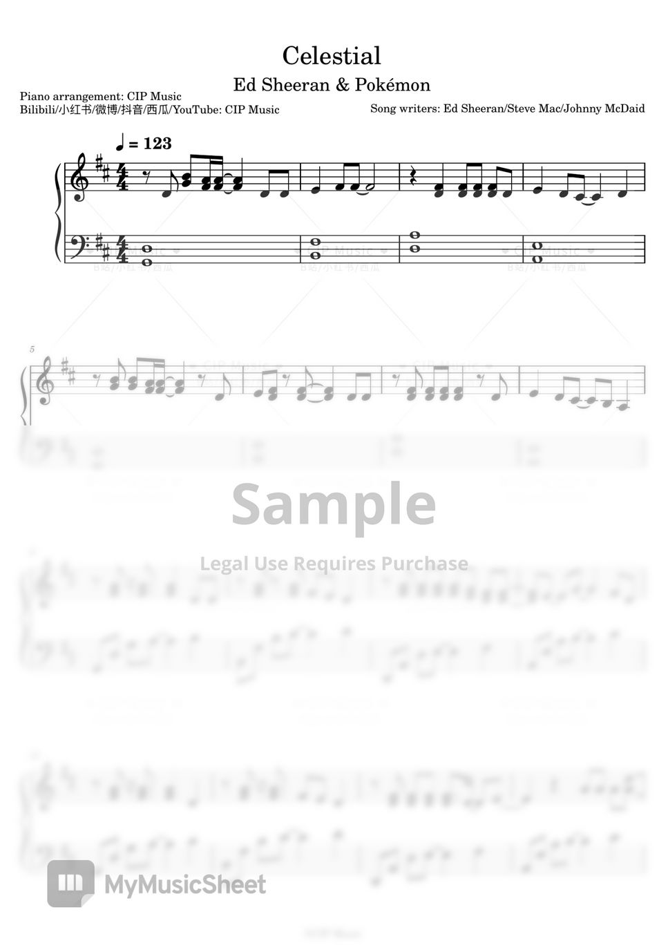 Ed Sheeran - Celestial (3 versions) Sheet Music by CIP Music