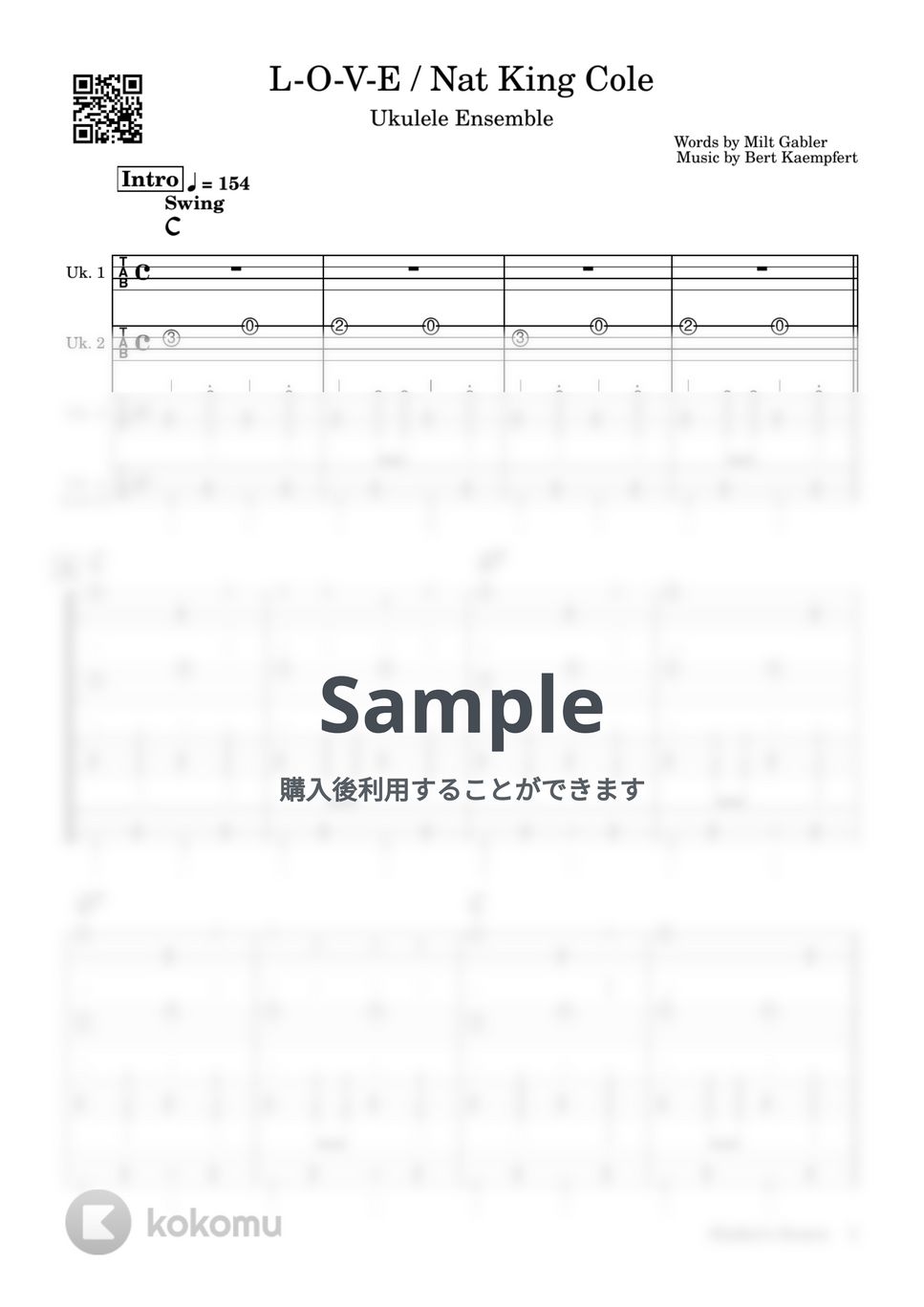 NAT KING COLE - L-O-V-E (Ukulele Ensemble) 楽譜 by Sinho