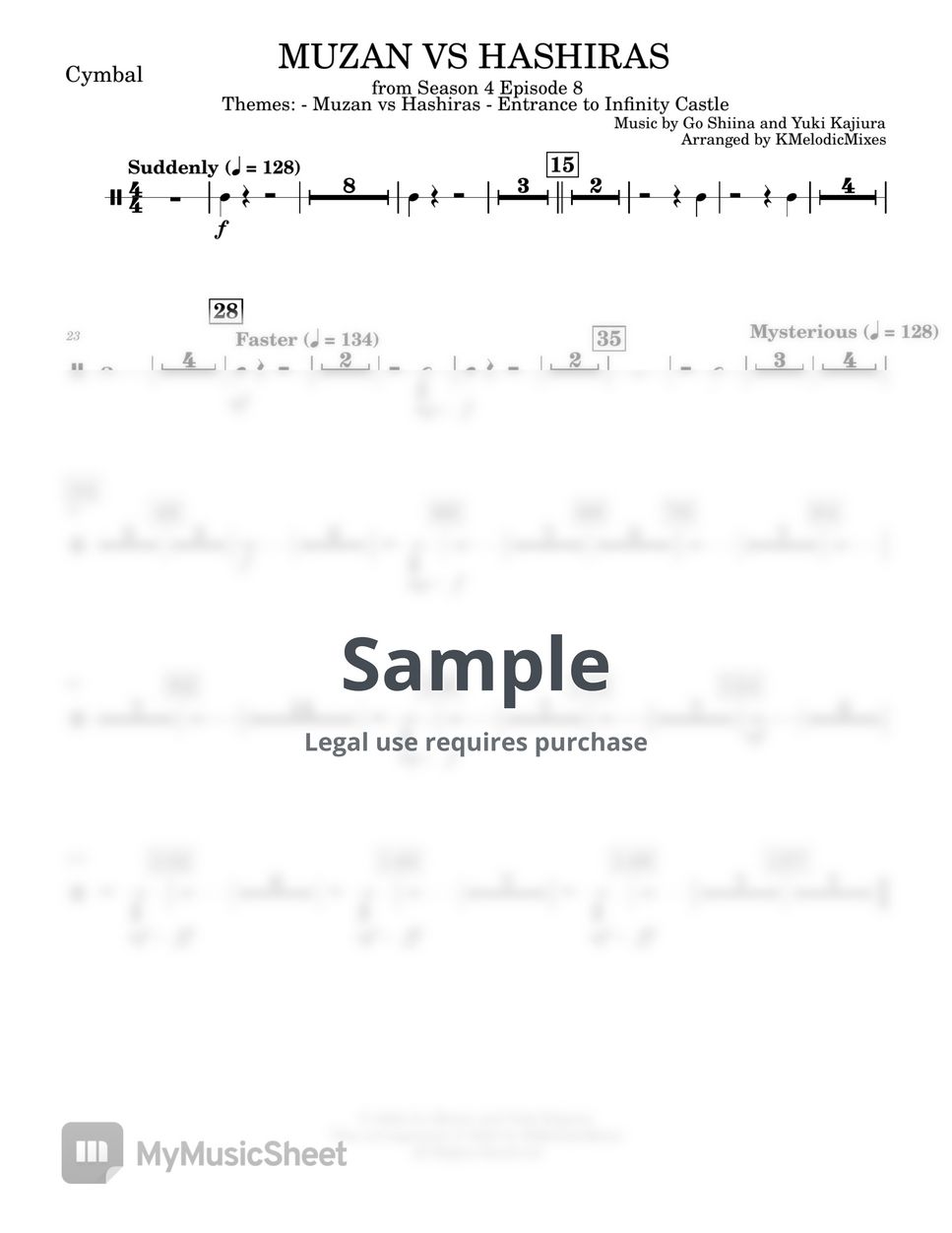 Go Shiina and Yuki Kajiura - Muzan vs Hashiras - Cymbal Sheet Music by ...