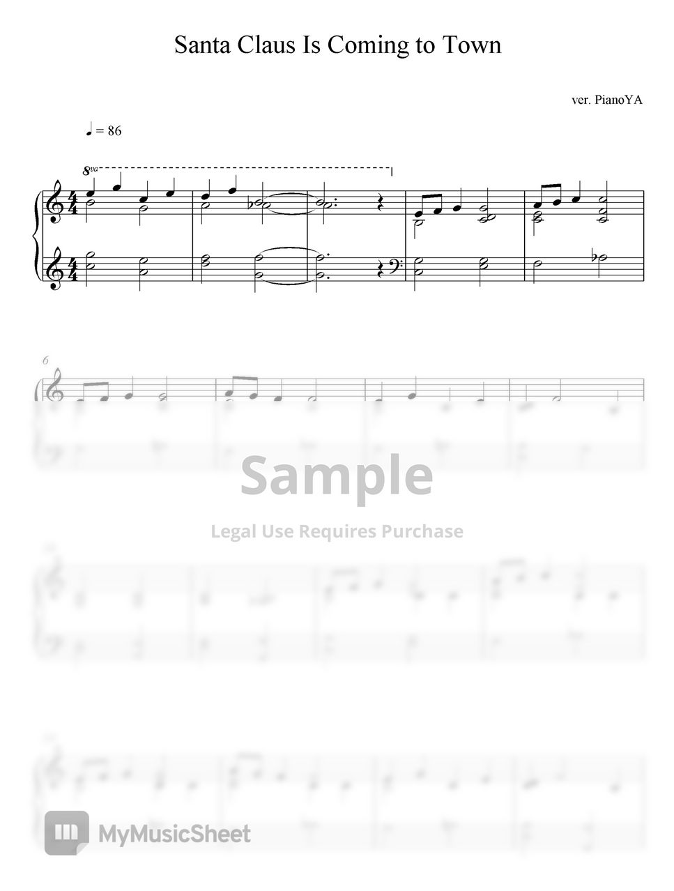 Christmas Carol - Santa Claus Is Coming to Town Sheet Music by PianoYA