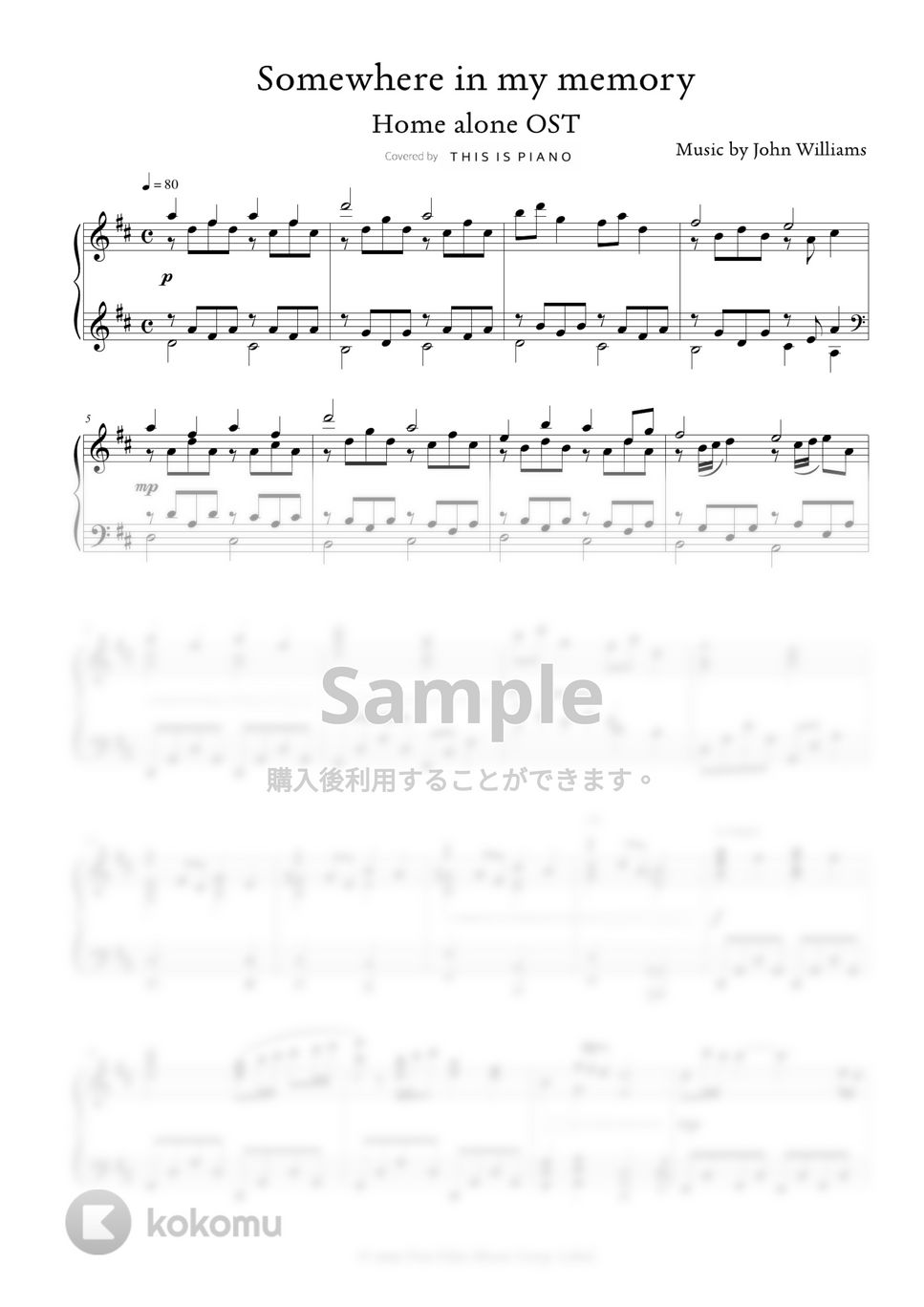 Home Alone - Somewhere In My Memory (簡単バージョン) 楽譜 by THIS IS PIANO