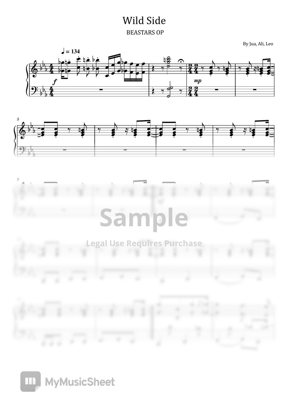 Jua, Ali, Leo - Wild Side ((TV Ver.) - BEASTARS OP - For Piano Solo ...