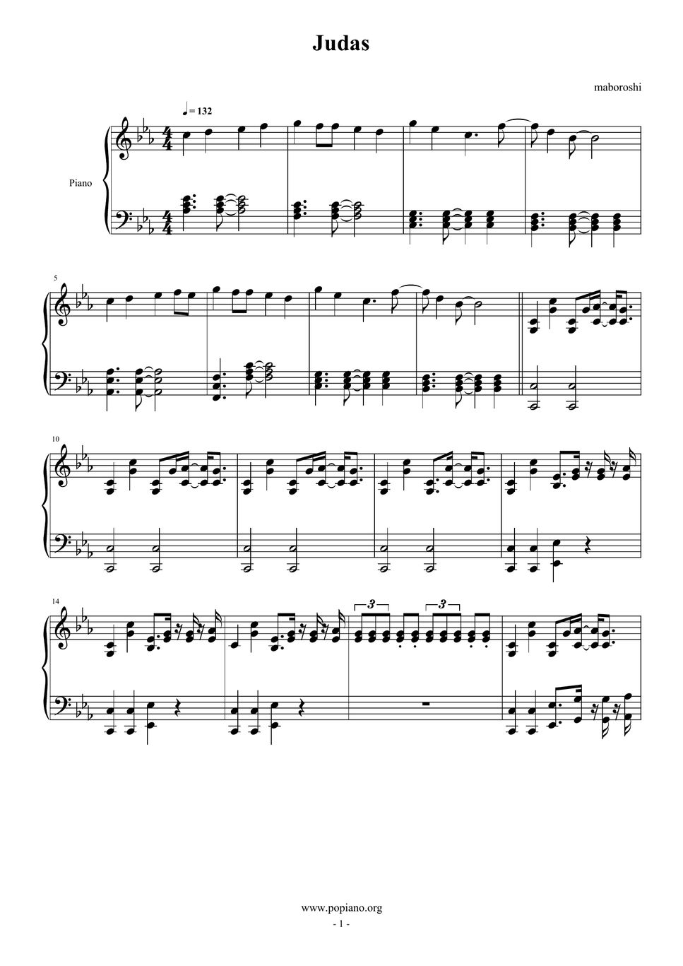 Lady Gaga - 《Judas》 by Lady Gaga / full piano sheet Sheets by maboroshi