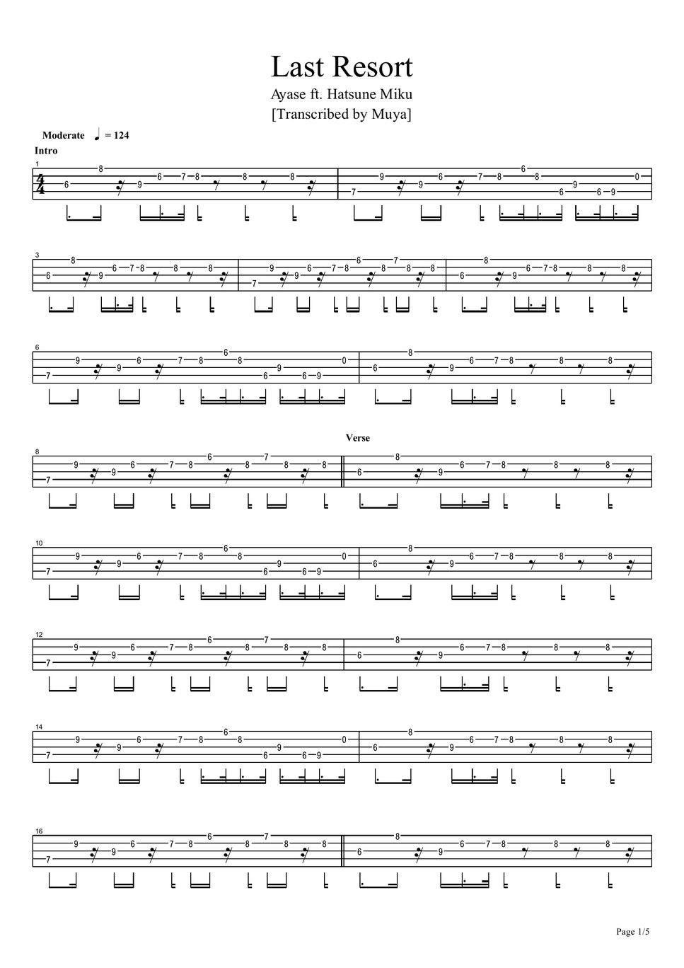 Ayase - Last Resort (Bass TAB) Sheets by Muya
