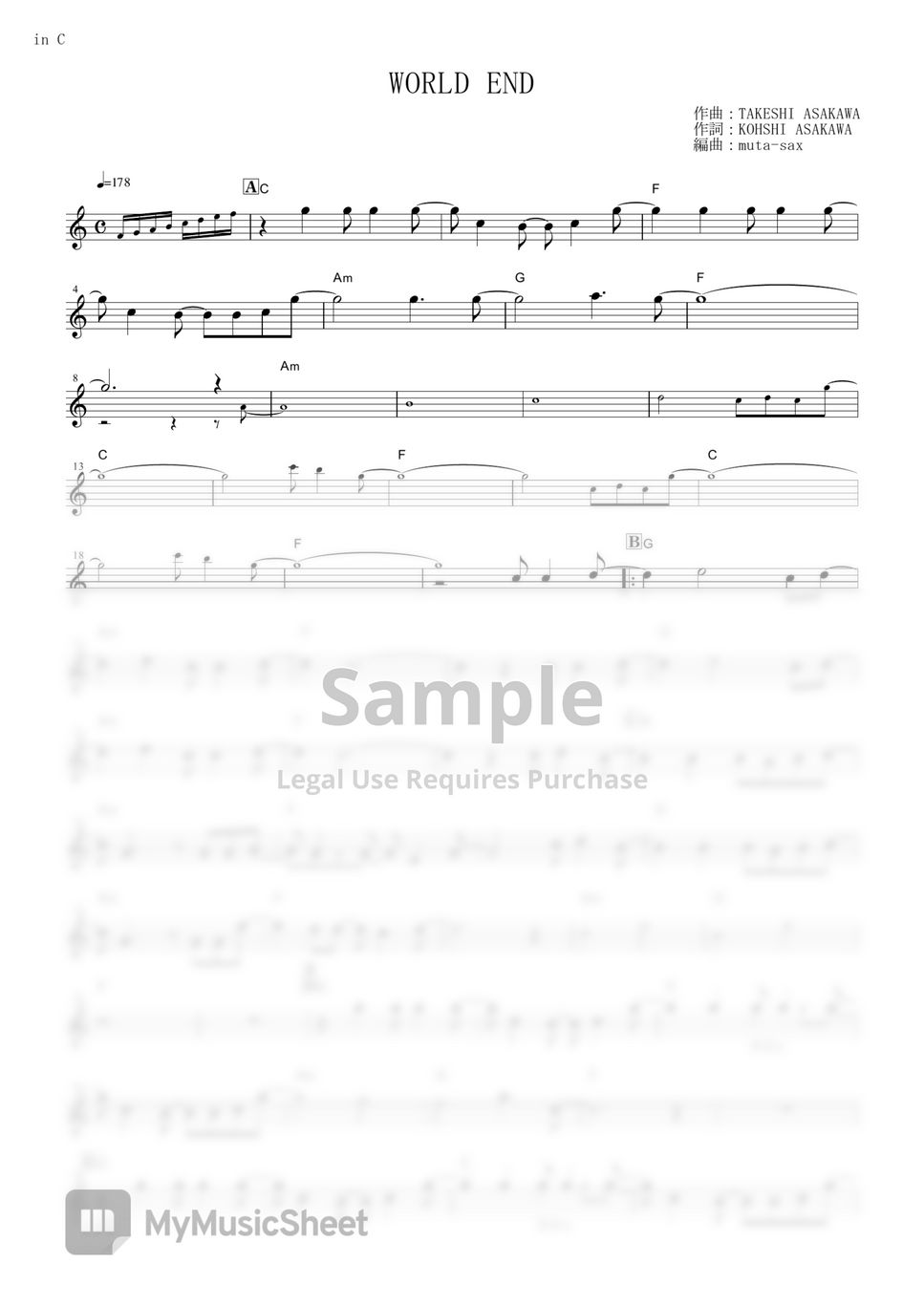 FLOW - WORLD END (Code Geass: Lelouch of the Rebellion R2 / in C) Partitura by muta-sax