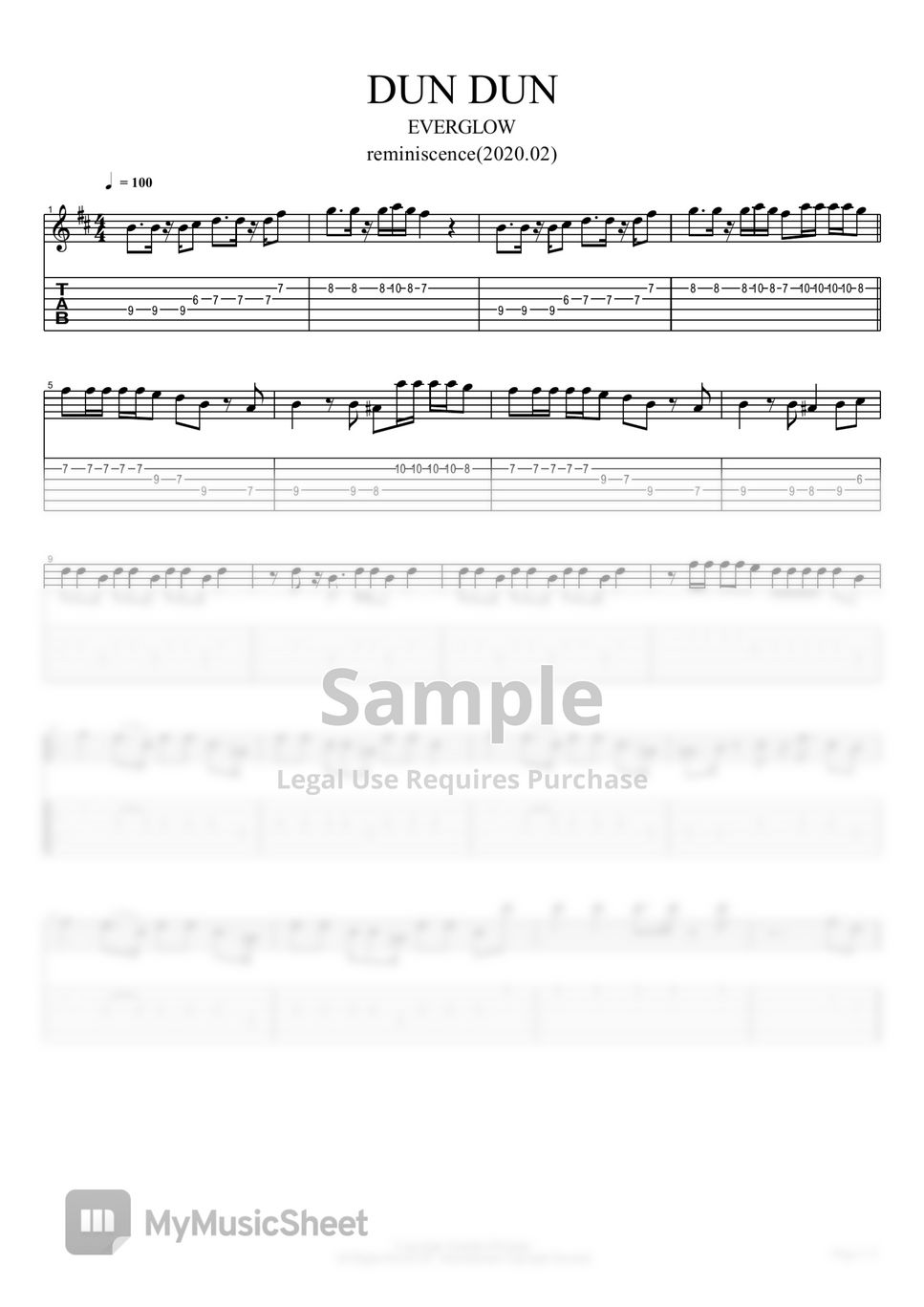 EVERGLOW - DUN DUN guitar cover Partitur by Youtube-FFGuitar