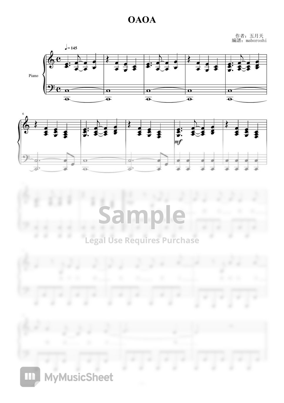 MayDay 五月天 - 《OAOA》 ｜ 現在就是永遠 / piano sheet Sheets by maboroshi