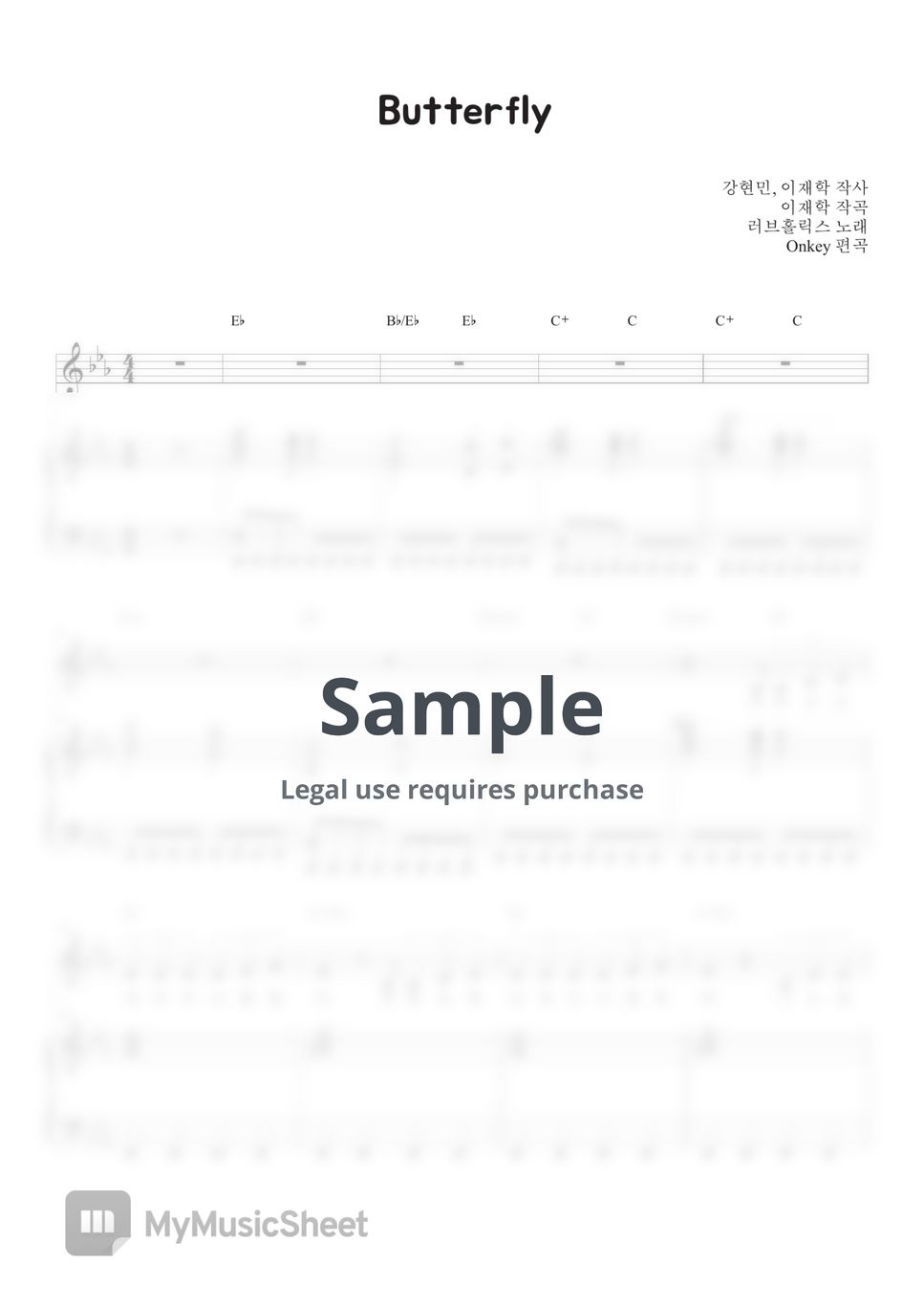러브홀릭스 Butterfly 3단악보 Eb Key Dkey Sheets By Onkey