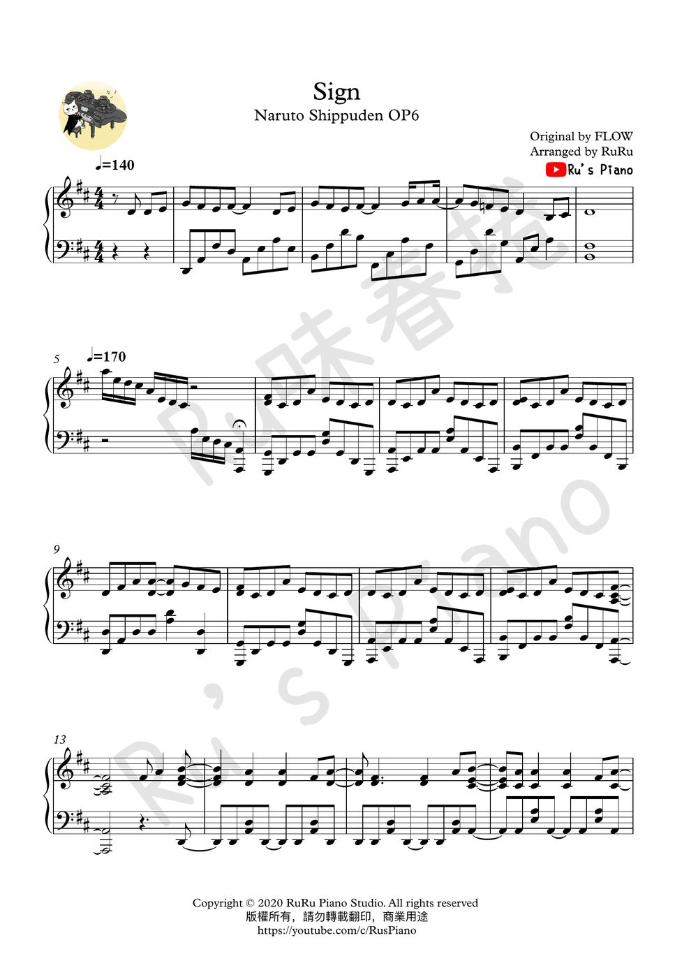 FLOW - Sign - NARUTO Shippuden OP6 - Nuty by Ru's Piano