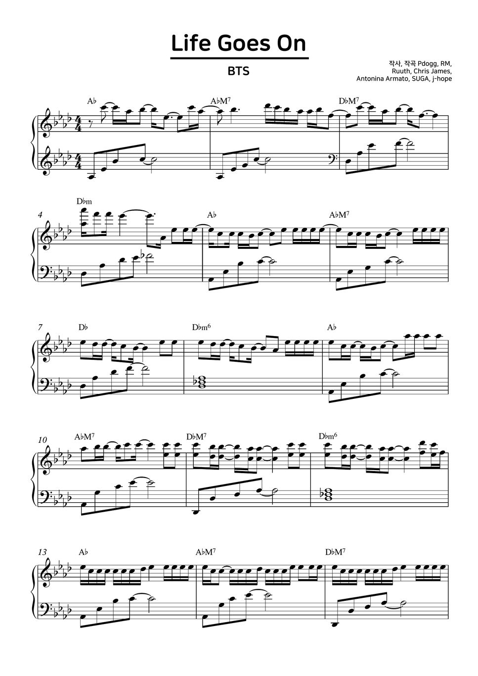 Bts 방탄소년단 Be Full Piano Album Easy Key Include 樂譜 By Sweetpiano