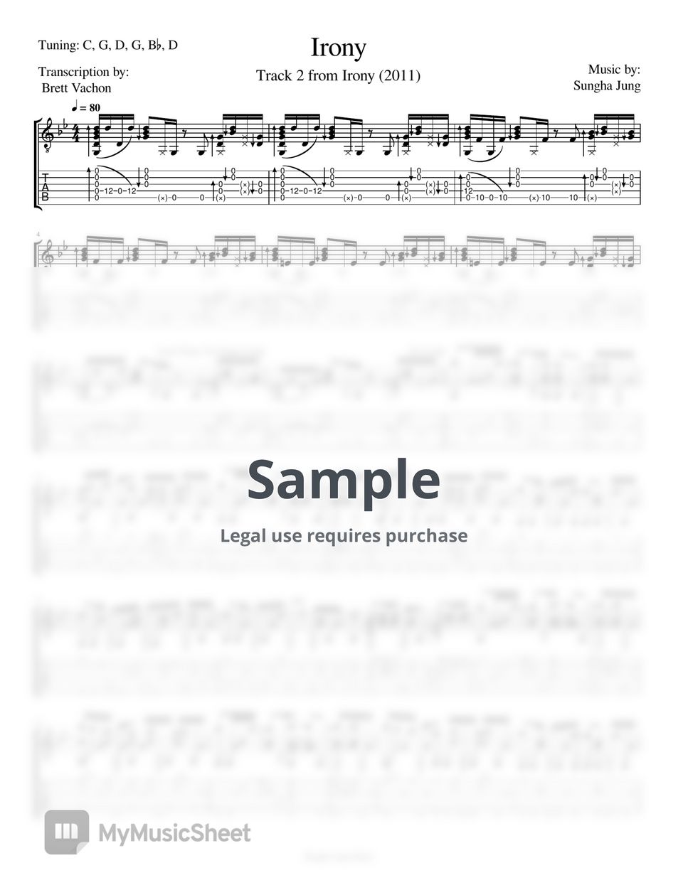 Sungha Jung - Irony Tab + 단선 악보 by Brett Vachon
