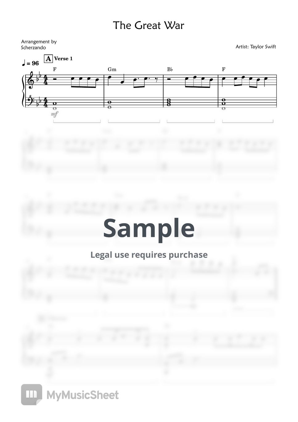 Taylor Swift - The Great War (Piano Arrangement) Sheet Music by Scherzando