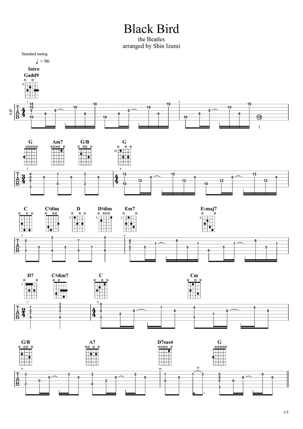 the Beatles - Black Bird Sheet by Shin Izumi