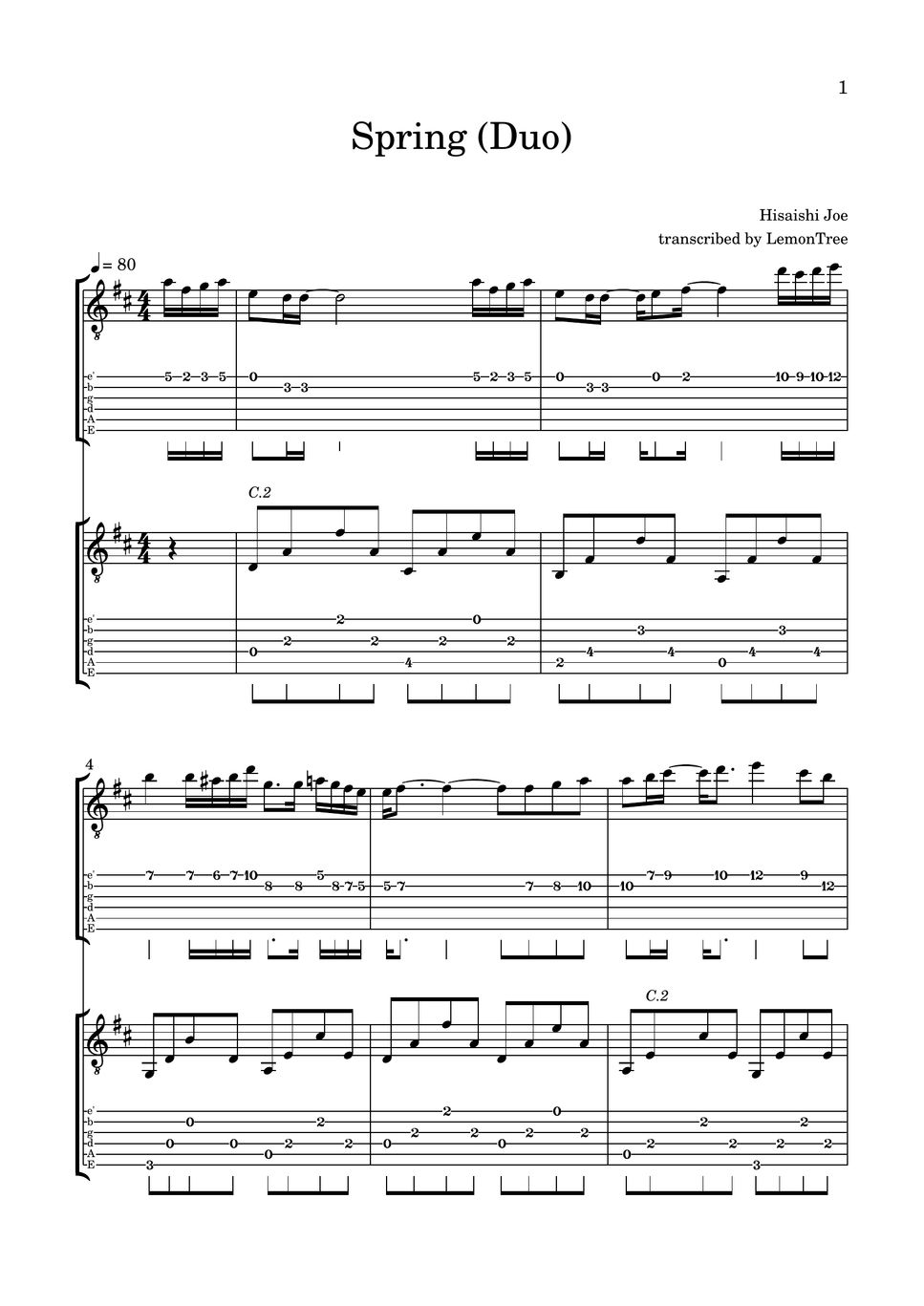 Hisaishi Joe - Spring Tab + 단선 악보 by LemonTree