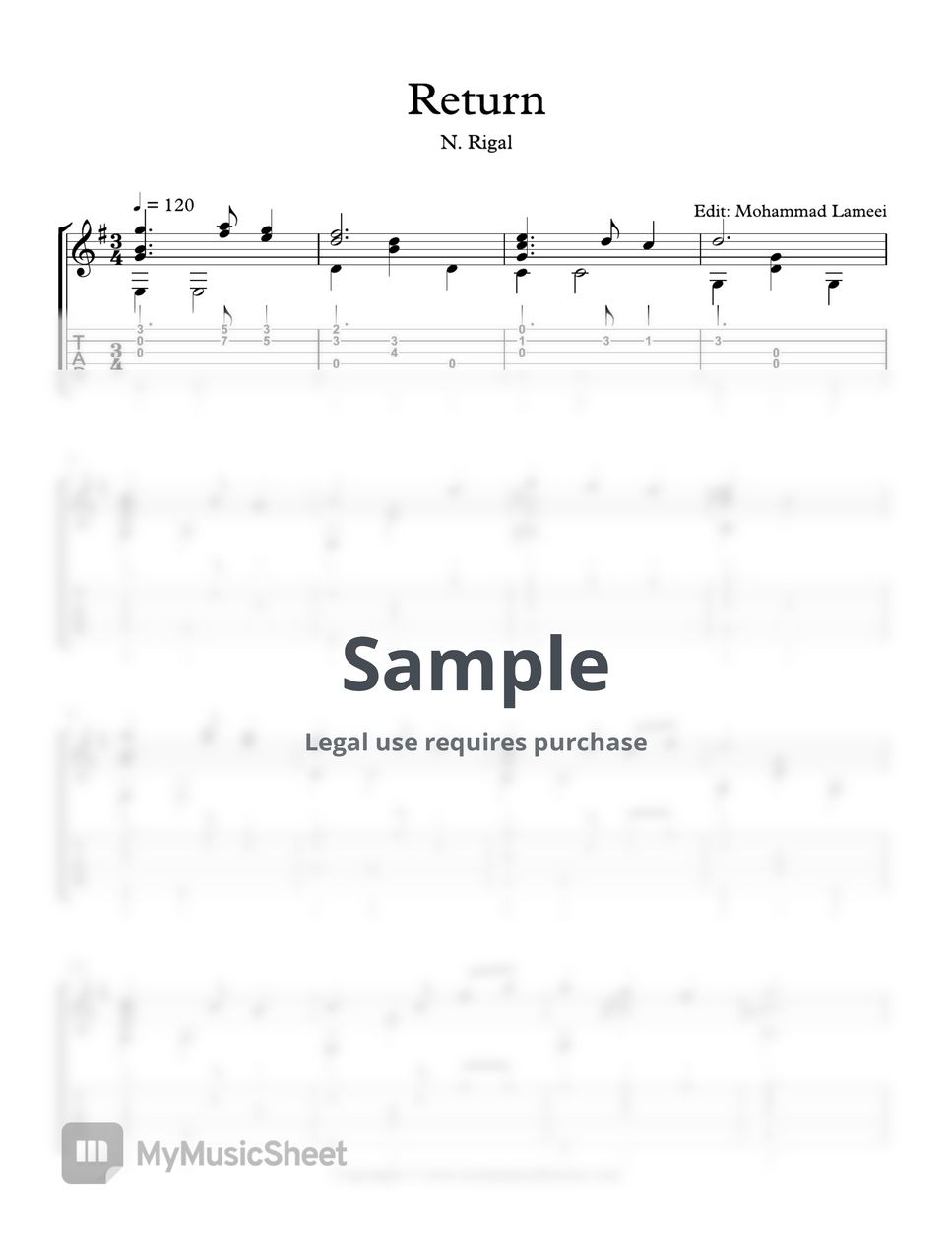 N. Rigal - Return Tab + 1staff by Mohammad Lameei
