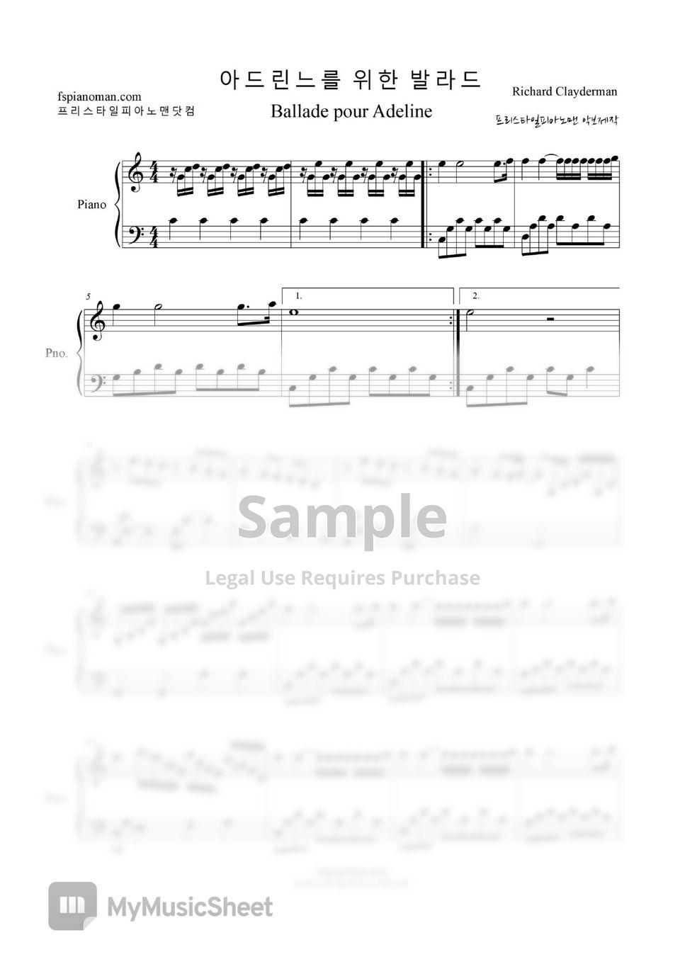 Richard Clayderman - Ballade Pour Adeline (EASY Piano) Sheet Music by ...