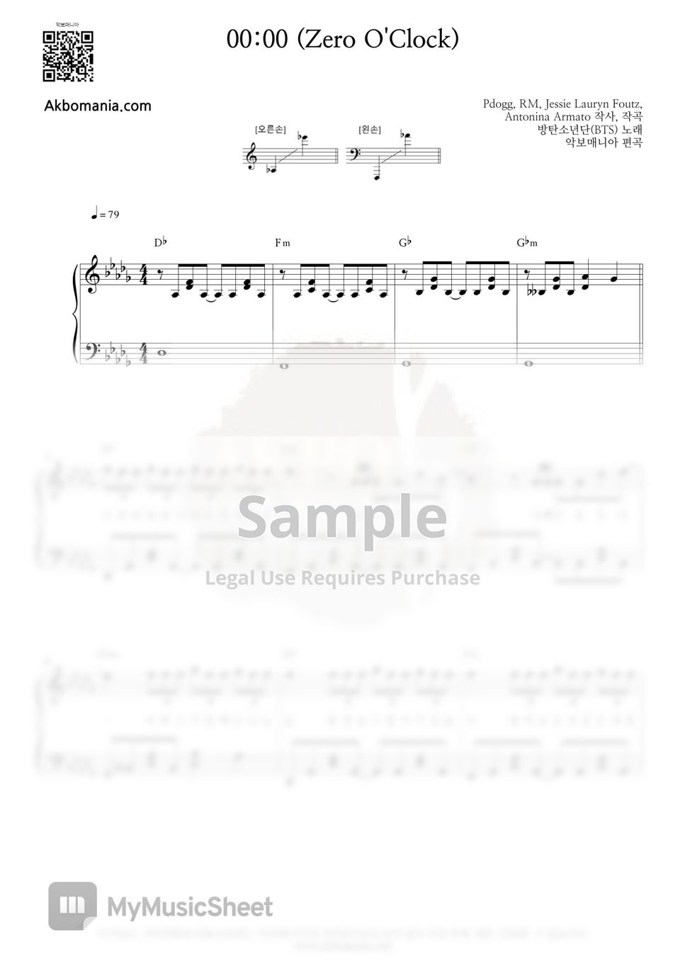 BTS - 00:00 (Zero O'clock) (Original Key) Partitura