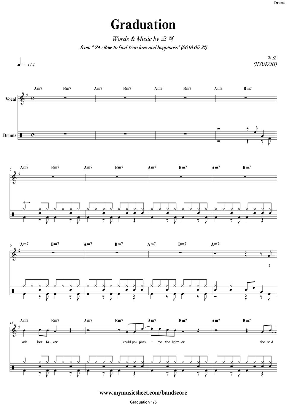 HYUKOH - Graduation | Bandscore Sheet