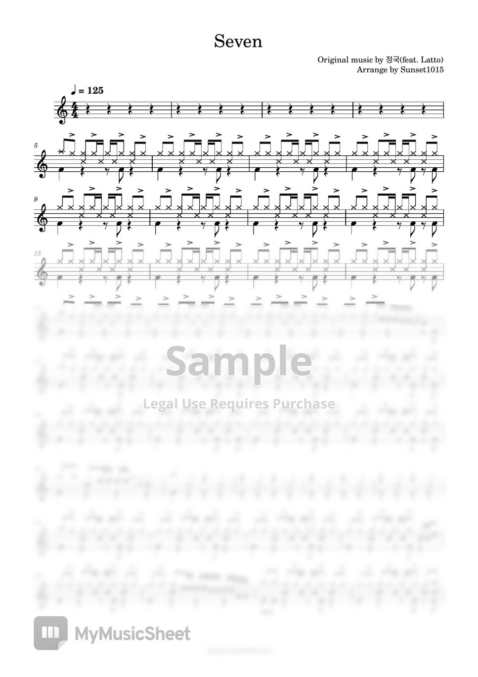 정국 - seven 세븐 (영상 O) Sheet Music by sunset1015