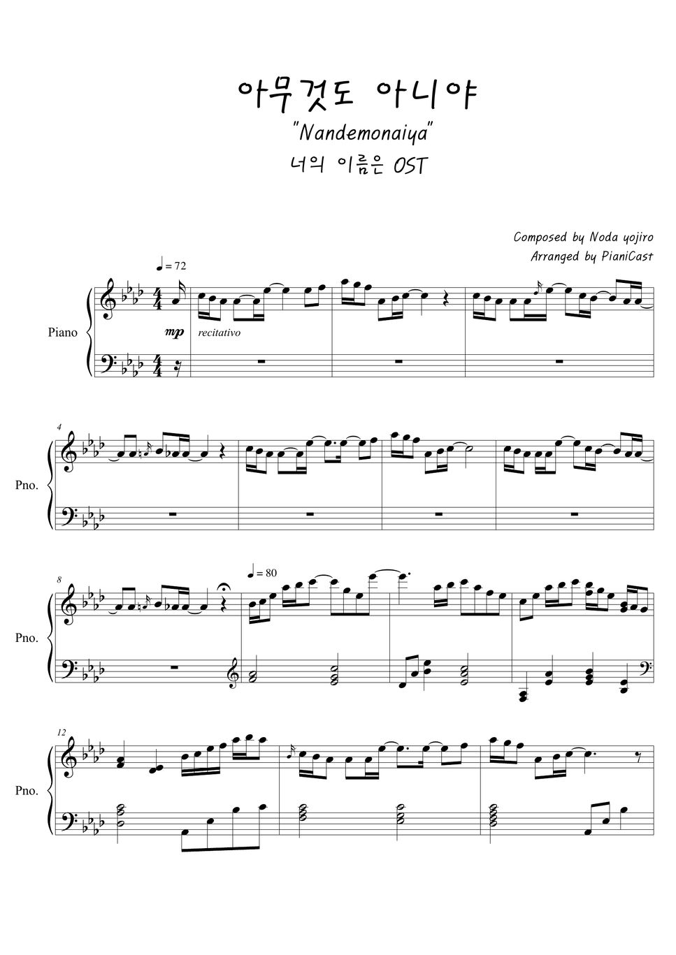 RADWIMPS - Nandemonaiya (Kimi no na wa OS) Sheets by PianiCast