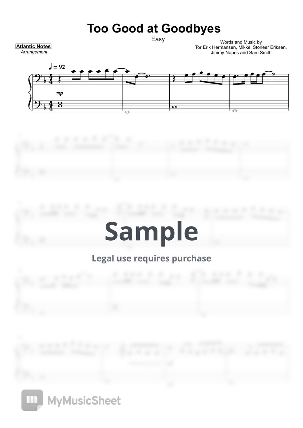 Sam Smith - Too Good At Goodbyes Sheet Music by Atlantic Notes