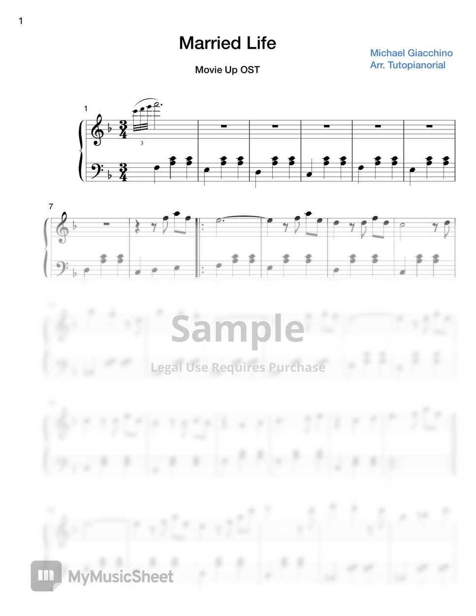 Up - Married Life 악보 by Tutopianorial