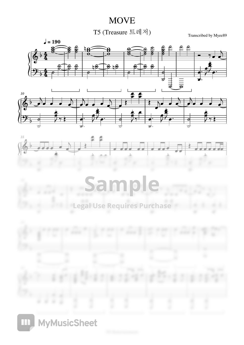 T5 (Treasure 트레저) - MOVE Sheet Music by Myee89