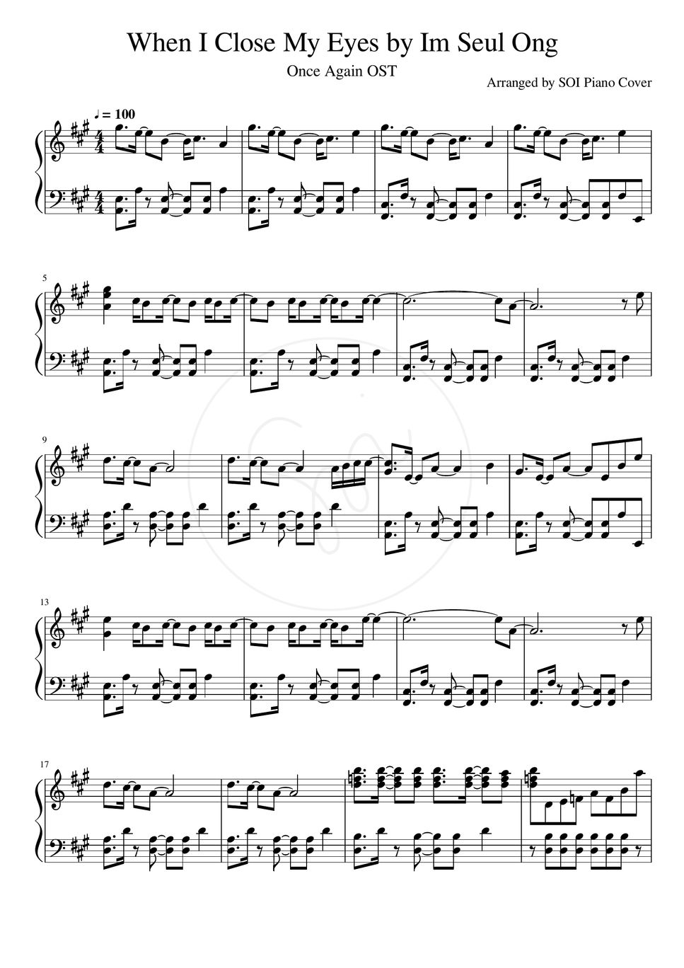 [Once Again OST] Im Seulong - When I Close My Eyes (Solo Piano) Sheet ...