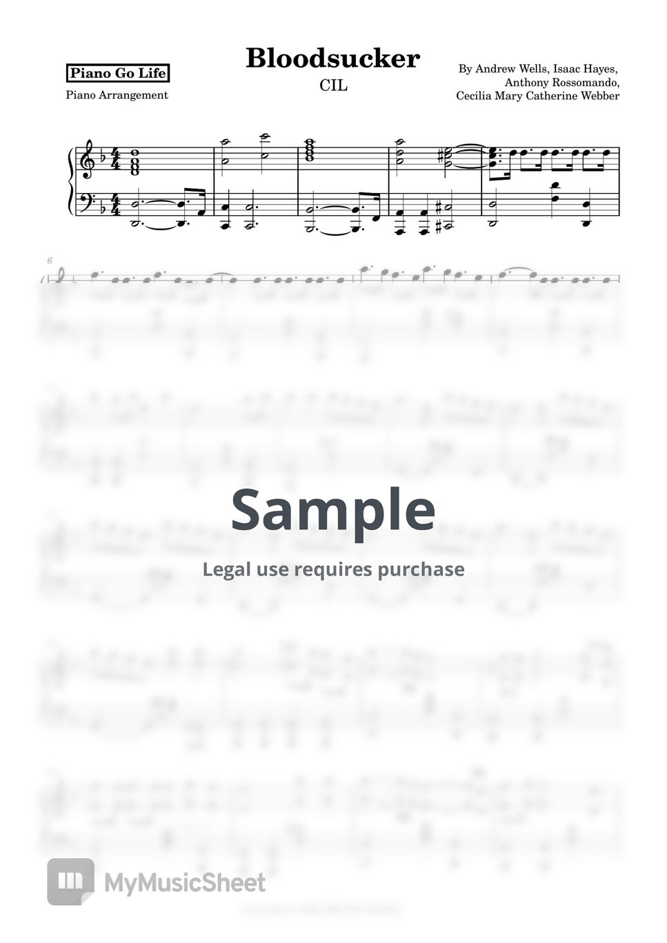 CIL - Bloodsucker Sheet Music by Piano Go Life
