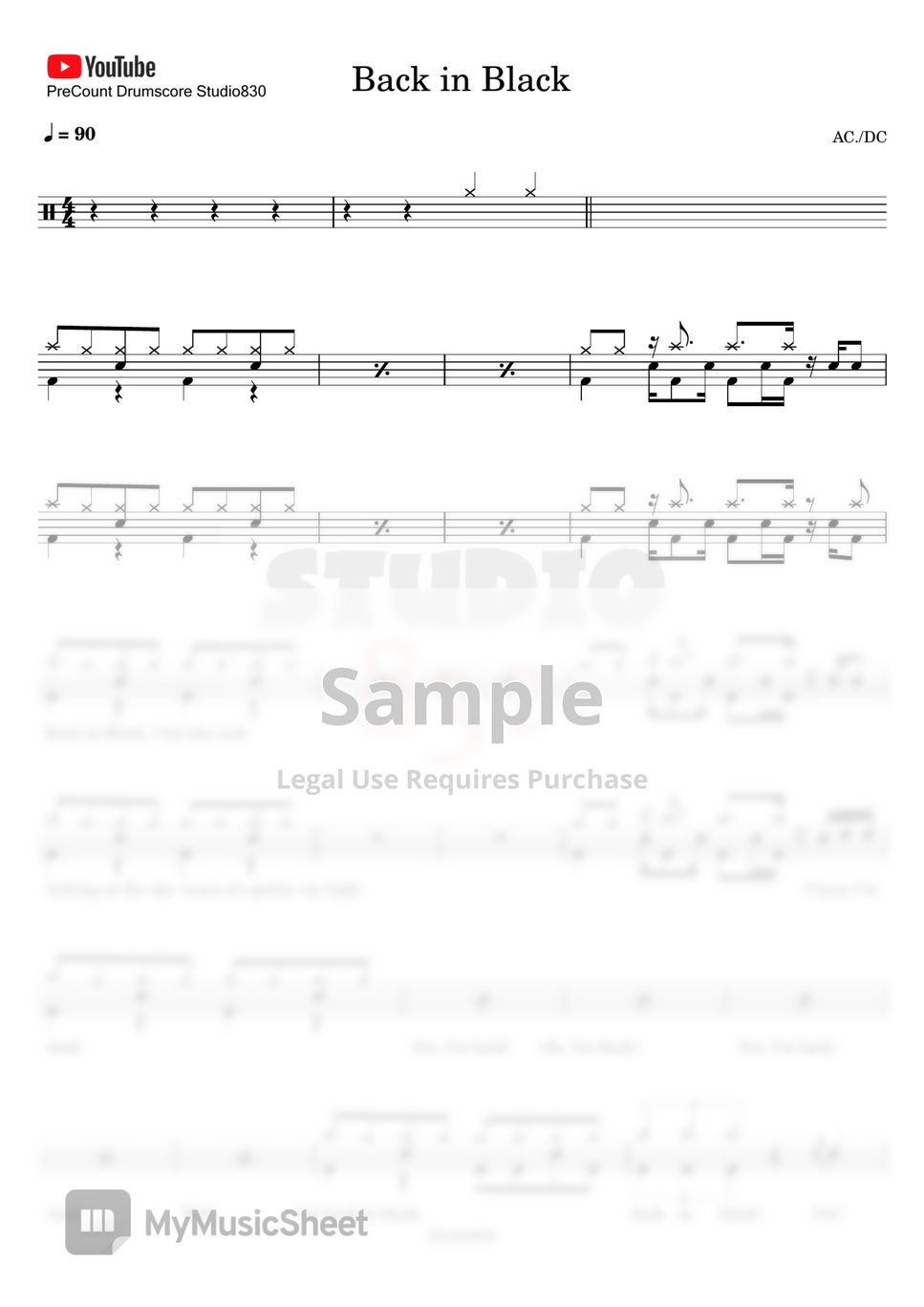 AC/DC - Back In Black Sheet Music by Studio830