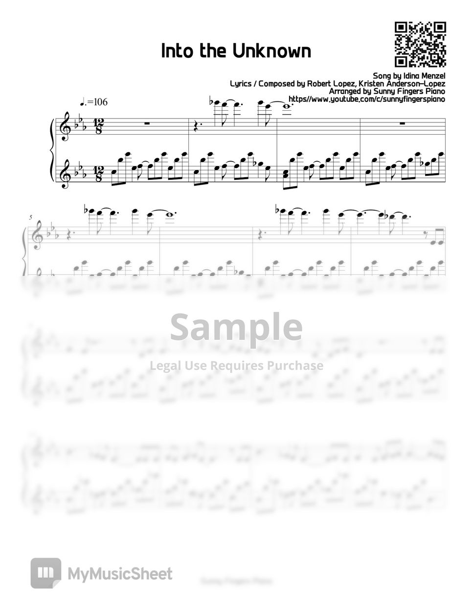 'Frozen' OST - Into the Unknown Sheet Music by Sunny Fingers Piano