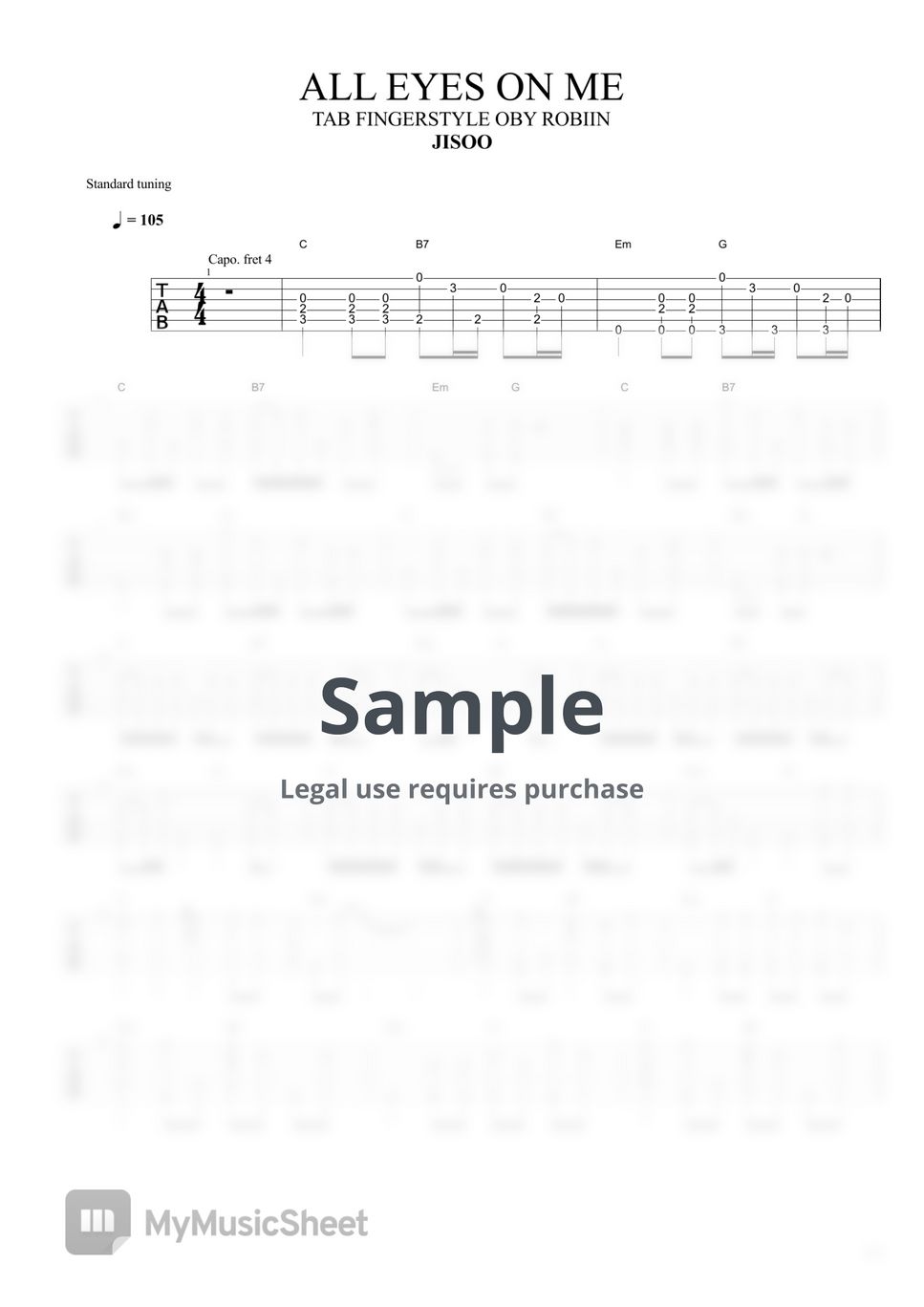 Jisoo - All eyes on me - Fingerstyle Sheets by oby robiin