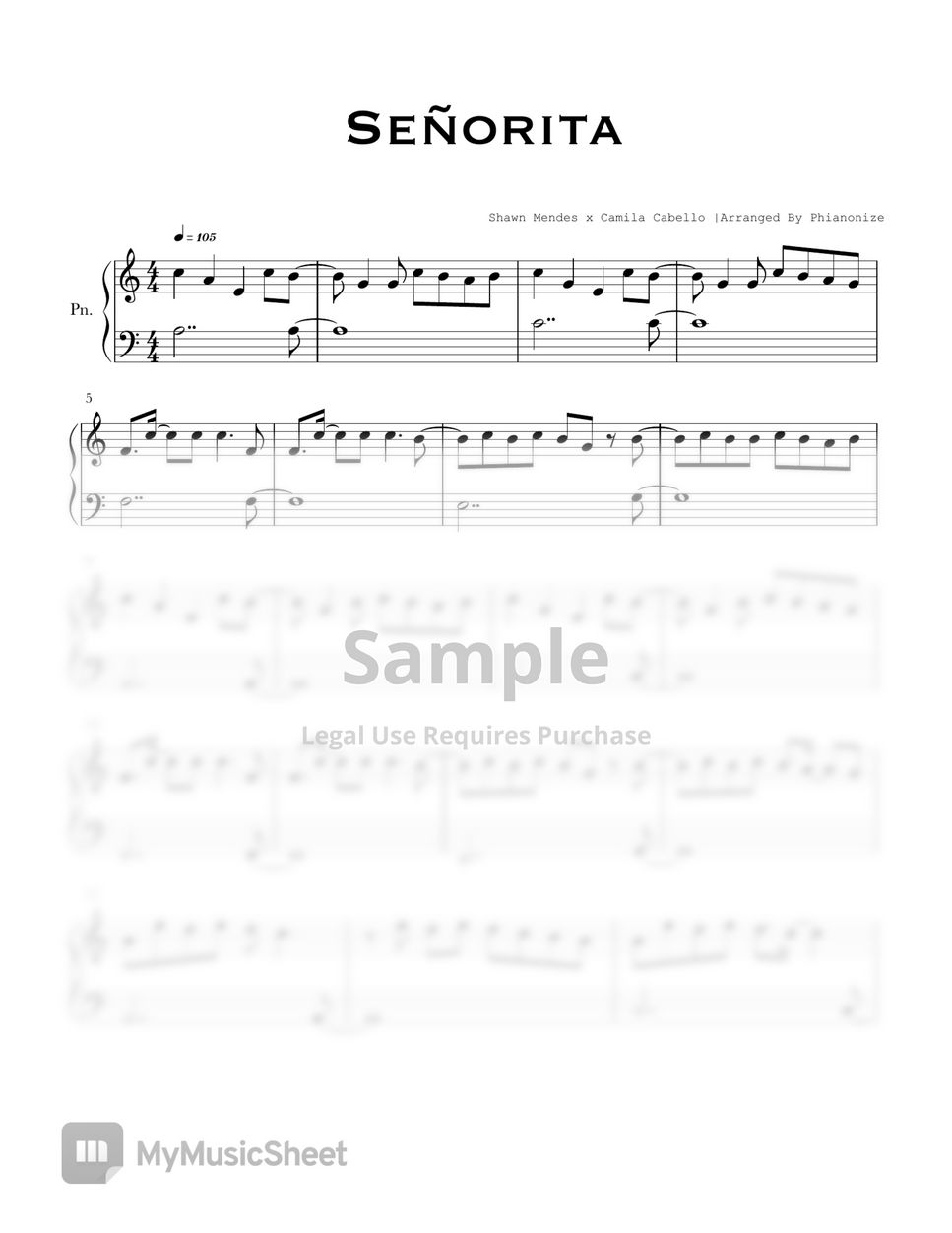 Camila Cabello Shawn Mendes Señorita Easy Version 악보 By Phianonize