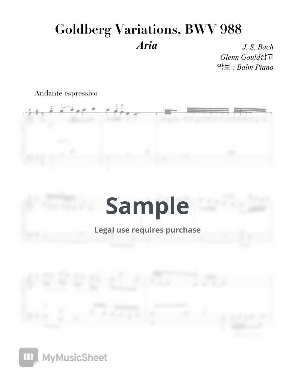 J. S. Bach - Goldberg Variations, BWV 988 - Aria (계이름 악보 포함) 악보 by Balm Piano