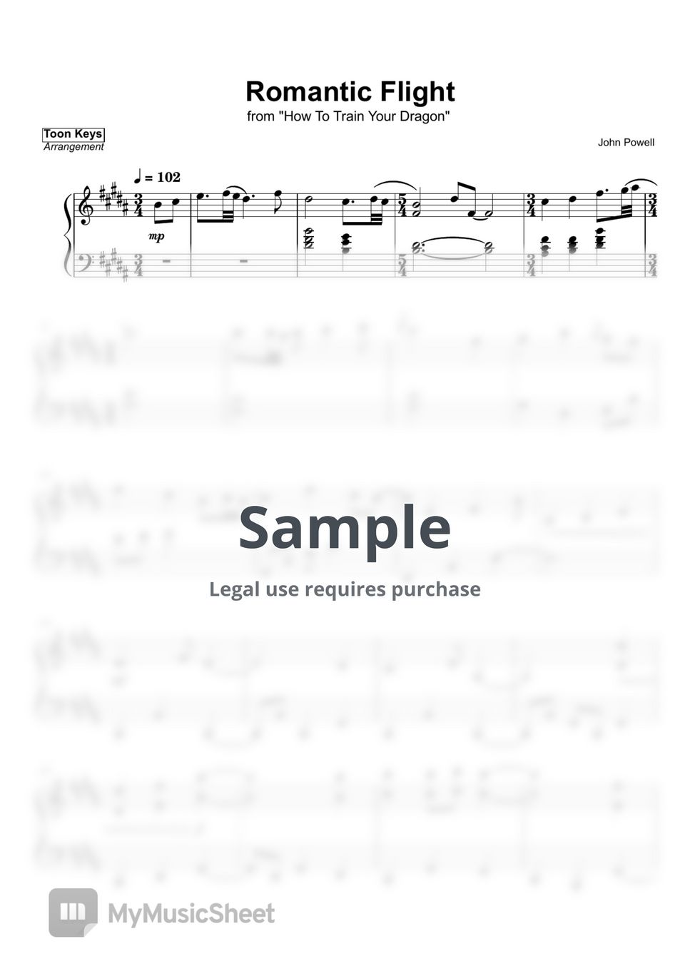 How To Train Your Dragon - Romantic Flight Sheet Music by Toon Keys