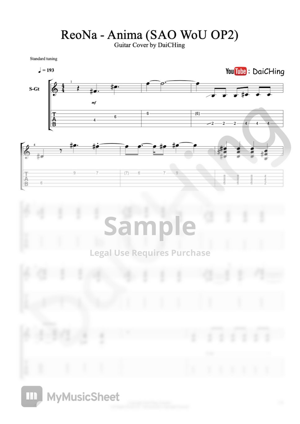ReoNa - Anima (TV-size Guitar) Sheet Music by DaiCHing