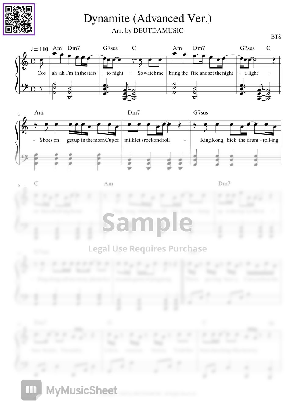 BTS - Dynamite (Advanced Ver.) [C Key] Piano Sheet Music PDF ...