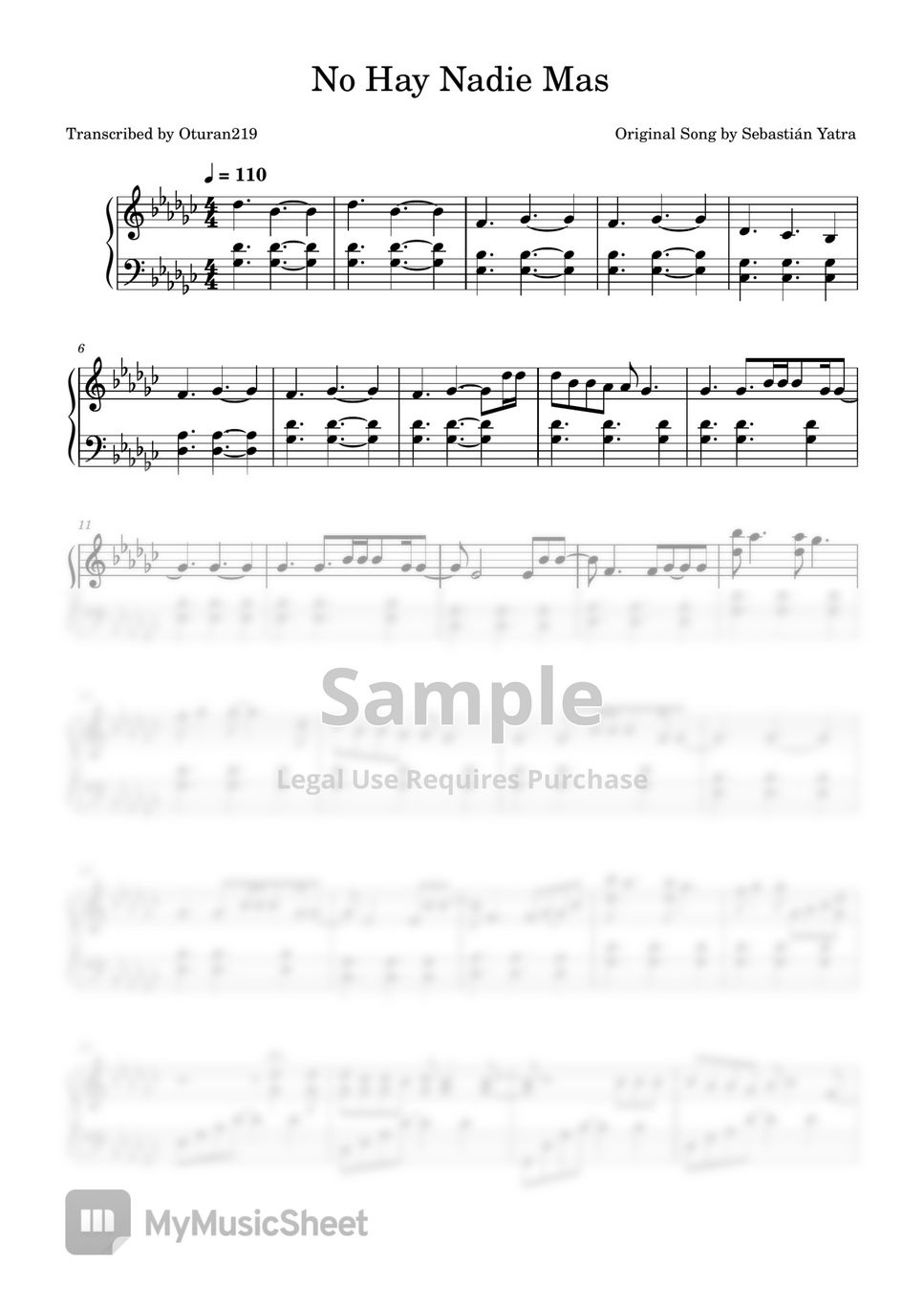 Sebastian Yatra - No Hay Nadie Mas (Piano Solo) Sheets by Oturan219
