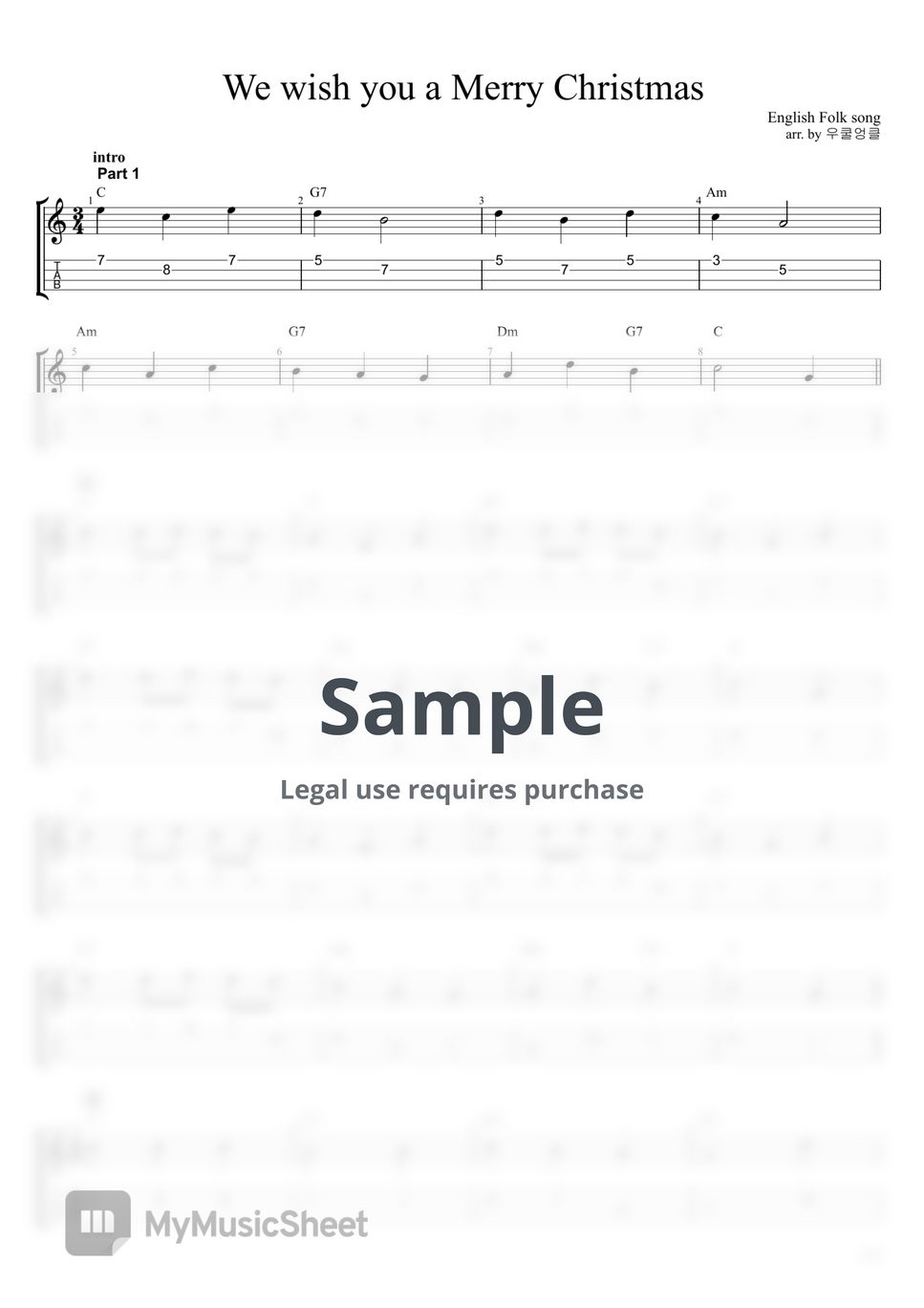 영국 포크송 - We wish you a Merry Christmas Sheets by 우쿨엉클
